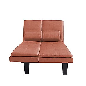 Morhome Futon Bed,63.4” Convertible Sleeper Tapered Wood Legs,Small Splitback Sofa for Living Room,Bedroom,Orange