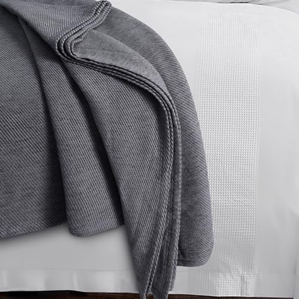 Tribeca Living Yarn Dyed Organic Cotton and Organic Wool Blanket King size, Soft and Cozy Oversized Blanket, Fade Resistant, Grey