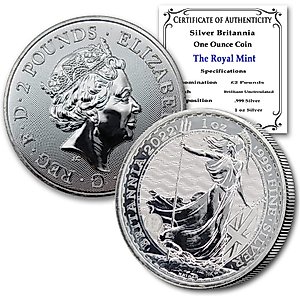 2022 1 oz Silver Britannia Coin Brilliant Uncirculated (BU) with a Certificate of Authenticity £2 Mint State