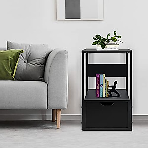 YUSING Nightstand Set of 2, Side Table with Drawer and Storage Shelf, 3-Tier End Table Bedside Table for Bedroom, Living Room, Sofa, Couch, Hall (Black)