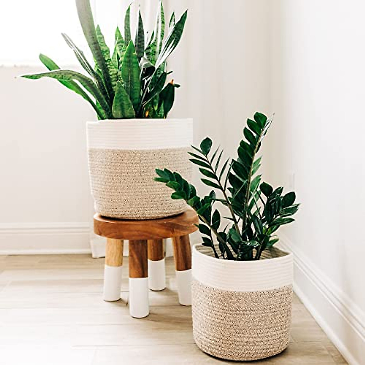 OrganiHaus 2-Pack Woven Plant Basket | Basket for Plants Indoor | Cachepot Rope Plant Baskets | Floor Planter Basket | Indoor Jute Basket for Plant Pots | Boho Plant Pot Covers - Brown (10 & 12 inch)