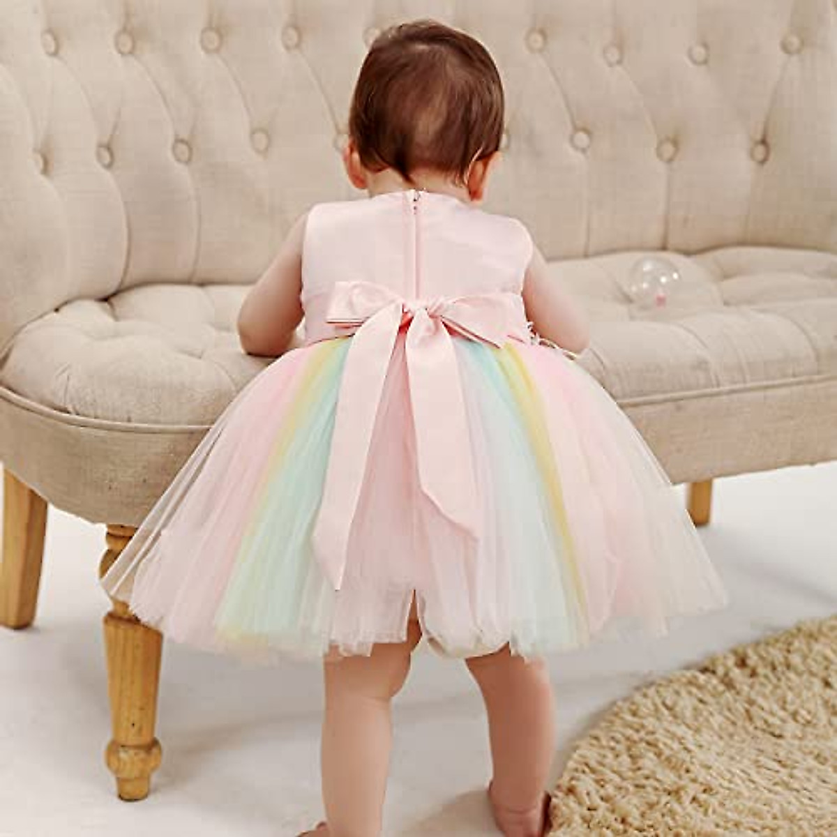 Xangirl Baby Girl Dress Formal Flower Toddler Baptism Christening Tutu Dress for Party Wedding Birthday 0-24 Months