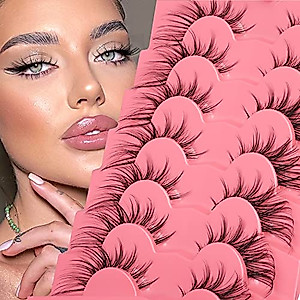 Newcally Lashes Manga Lashes Fox Eye False Eyelashes Clear Band Cat Eye Lashes Mink Lashes Fluffy Strip Lashes Wispy Anime Lashes Pack Spiky Cosplay Fake Eyelashes 7 Pairs