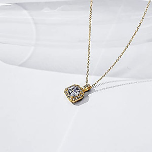 Amazon Collection Platinum-Plated Sterling Silver Asscher-Cut Infinite Elements Cubic Zirconia Halo Pendant (1.5 cttw), 16" + 2" Extender