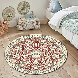 Erwinmu 2.6FT Tribal Round Area Rug for Bedroom Entryway Foyer - Persian Small Round Rug Soft Living Room Carpet Entryway Foyer Non-Slip Easy to Clean