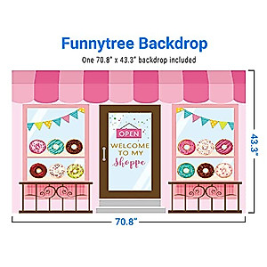 Funnytree Donut Shoppe Backdrop Girls Pink Sweet Dessert Shop Themed Party Photography Background Baby Shower Birthday Cake Table Decorations Banner Photo Studio Booth Props
