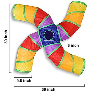 ANZNKU Cat Tunnel, Collapsible Cat Tunnels for Indoor Cats, Kitten Toys, Catnip Cat Toys for Indoor Cats, Rainbow Pinwheel Shape 4 Entrance Cat Tube, Set of 11 Toys for Puppy Kitty Kitten Rabbit
