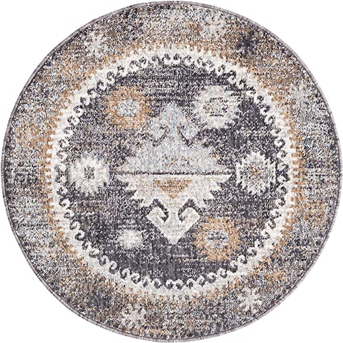 Unique Loom Eco Southwestern Collection Area Rug - Springdale (Round 3' 3" x 3' 3", Charcoal Gray/Ivory)