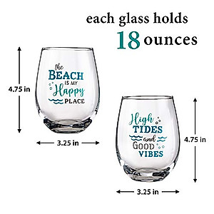 Lillian Rose Beach Life Wine Glass Set, 2 Count (Pack of 1), Clear