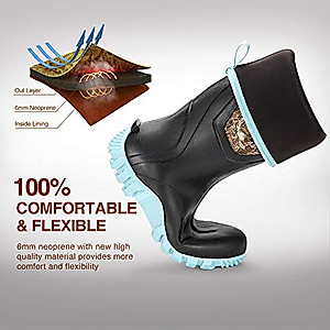TIDEWE Rubber Boots for Women Multi-Season, Waterproof Rain Boots with Steel Shank, 6mm Neoprene Durable Rubber Outdoor Hunting Boots Size 7 (Green)