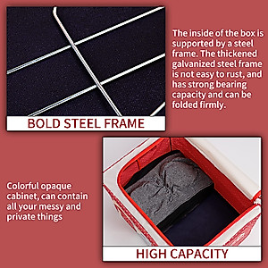 F.P.L Foldable Storage Bin Box Stackable Oxford Cloth Steel Frame Storage Bag Clothing Storage Containers Organizer for Clothes Beddings Towels(24L) (Red-2)