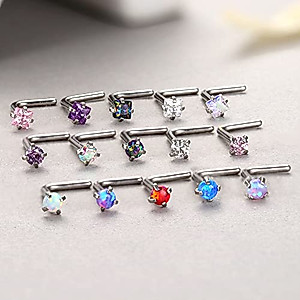 MILACOLATO 20G Nose Rings 316L Surgical Stainless Steel Nose Ring Studs L Shaped Studs Rings CZ Nose Ring Labret Nose Piercing Jewelry for Men Women