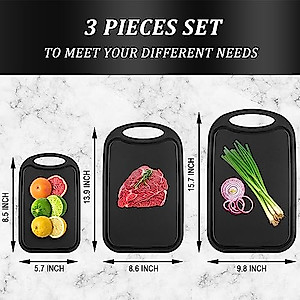 Bestdin Cutting Boards for Kitchen, Black Cutting Board Set for 3, BPA Free Chopping Board, Plastic Cutting Board with Easy Grip Handle, Non-porous Meat Cutting Board, Dishwasher Safe.