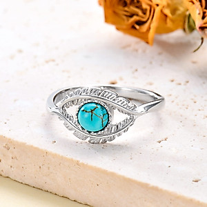 BETHZA Turquoise Evil Eye Rings for Women 925 Sterling Silver Mal de Ojo Turquoise Ring Western Jewelry for Birthday Christmas Size 8