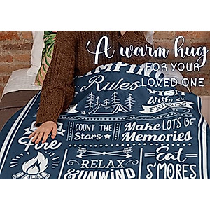 InnoBeta Camping Gifts for Women or Men Lovers Throw, Flannel Blanket, Happy Campers Decor Outdoor, RV Campsite Travel Hiking 50" x 65" - Camping Rules
