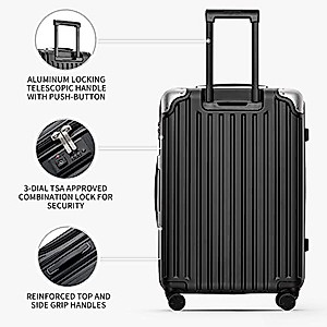 LEVEL8 Grace Luggage Sets PC+ABS Hardshell Suitcase with Spinner Wheels, Durable Lightweight Luggage TSA Lock 20" Expandable Carry on 24"/28" Checked Luggage, 3-Piece Set (20/24/28) – Black