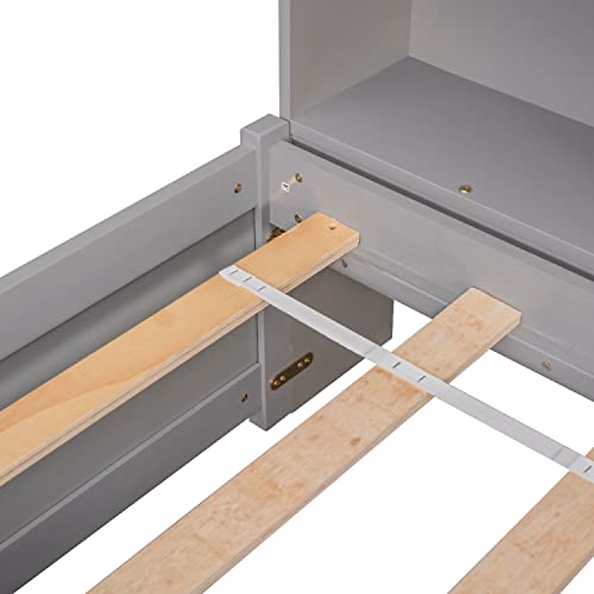 HomSof Twin Bed with Side Bookcase, Drawers,Gray