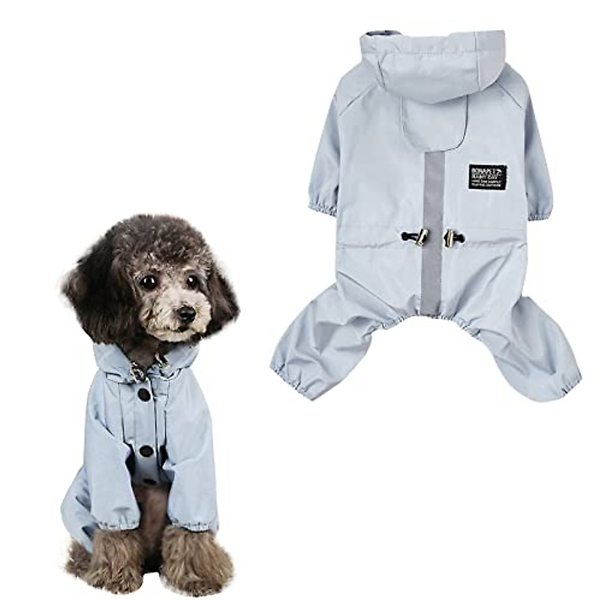 Dog Raincoat Adjustable Puppy Dog Raincoats Waterproof Dog 4 Legs Raincoats Coat for Small Medium Dogs Poncho with Reflective Strap Pet Raincoat with Reflective Stripe and Leash Hole (Small, Blue)