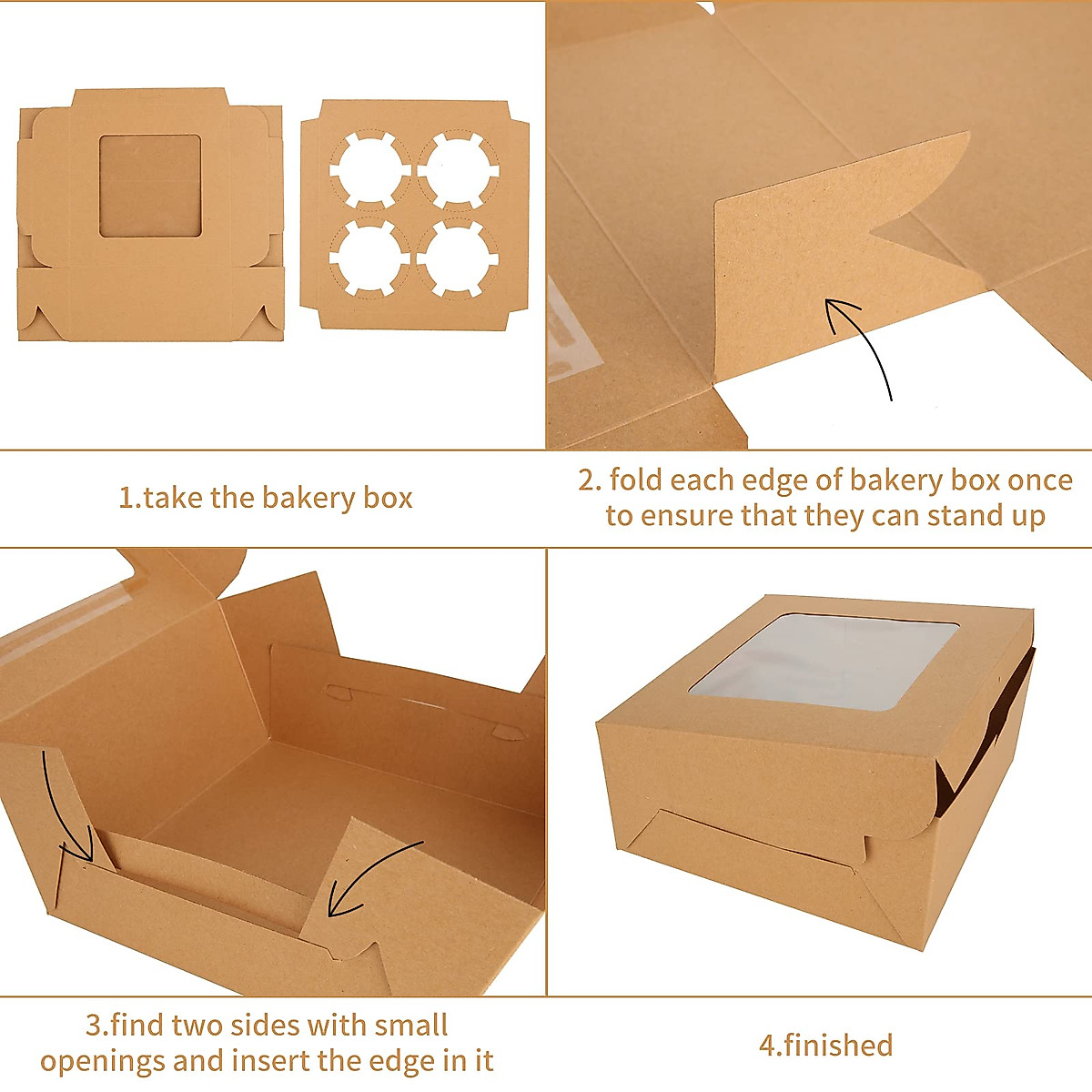 QTLCOHD 100Pcs Cupcake Boxes 4 Count Cupcake Containers 6x6x3 Inch Brown Cupcake Box Bulk for Cupcakes Muffins Cookies Pastries