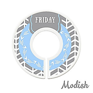 Modish Labels Daily Clothes Organizers, Days of Week Closet Dividers, Closet Organizers, School Supplies, Work Week Clothes Organizer, Boy, Male, Men, Arrows, Tribal, Blue, Grey, Gray (Days)