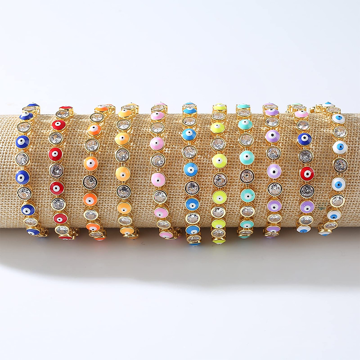 TKMIRA Gold Evil Eye Bracelets for Women Adjustable Turkish Blue Evil Eye Protection Bracelet Jewelry (evil eyes01-pink)