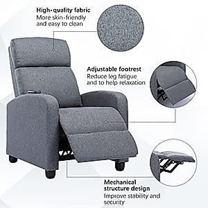 ANJ Massage Recliner Chair Fabric Winback Recliner Chairs, Modern Padded Seat Reclining Chair Single Sofa for Living Room, Adjustable Home Theater Seating Office (Light Grey)