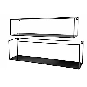 WHW Whole House Worlds Industrial Chic Rectangle Floating Shelves, 2 Wall Mounted Pieces, Black Iron, Various Sizes