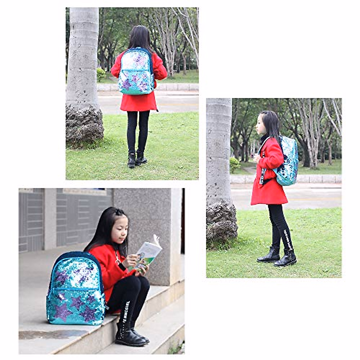 Le Vasty Sequin School Backpack for Girls Boys Kids Cute Kindergarten Elementary Book Bag Bookbag Glitter Sparkly Back Pack One_Size