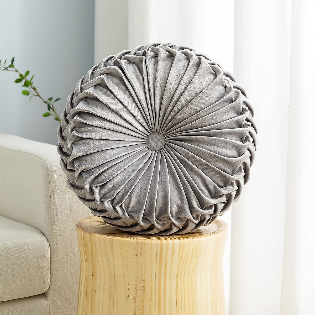 FONORAN Round Throw Pillows，Home 15.7 Round Floor Cushions Pillow，Handcrafted Pumpkin Velvet Home Decorative Back Pillow Cushion for Sofa Couch Chair Bed (Gray)