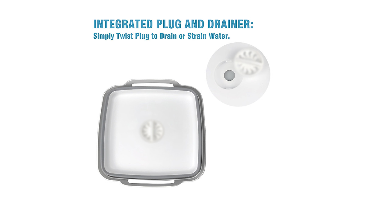 ddLUCK Collapsible Dish Basin with Drain Plug - Space Saving 9L Capacity