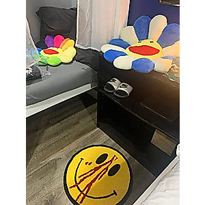 Lotus Atelier 20 in. Smiley Face Rug Fashion | Rugs for Bedroom Teen Room Decor | Hypebeast Rug Smiley Face Bullet Hole | Bathroom Rugs | Aesthetic Home Decor