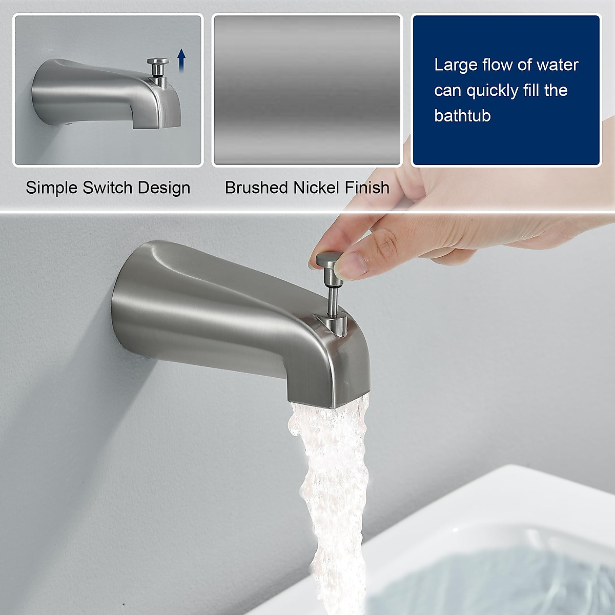 FROPO Tub Shower Faucet Set with Valve, 6-Inch Shower Head and Handle Set Brushed Nickel, Single-Handle Tub and Shower Trim Kit with Touch-Clean Rain Shower Head and Tub Spout