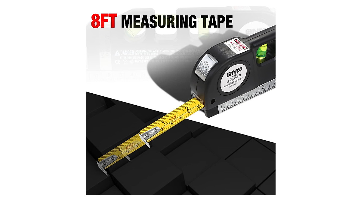 DNA Motoring Adjustable Metric Ruler with Laser Level - 8 ft Measuring Tape