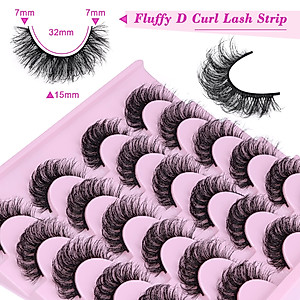12 Pairs False Eyelashes Russian Strip Lashes D Curl Fluffy 3D Faux Mink Lashes wtvane 15MM Wispy Fake Eyelashes Natural Look Eyelash Extension Pack