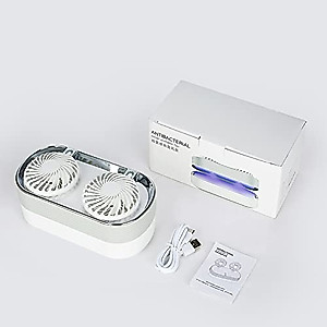 HUIQIMEI Portable Mini Desk Fan Storage Box Multifunction USB Fan 2-in-1 Double Rechargeable Fans 360° Adjustable Angle Mute Suitable for Home Office Travel Outdoor Good Gift