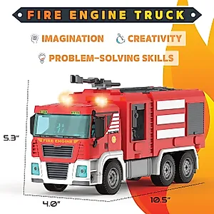 Take Apart Fire Truck Toy - 125 Pcs 2-in-1 STEM Building Kit Toy w/Drill - DIY Friction Power Firefighter Toy Building Set for Kids w/Light & Sounds, Boys & Girls, Ages 4 5 6 7 8 Years Old