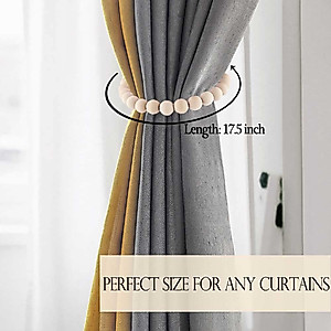Magnetic Curtain Tiebacks Boho Beaded: Strong Magnets, Boho Decor Wood Bead Curtain Tiebacks, Farmhouse Decor Curtain Tie Backs for Curtain Holdbacks, Baby Nursery Decor, Natural, 2 Pack
