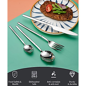 Thomaso 32-piece Unique Wave Flatware Set,1810 Stainless Steel Flatware Service for 8, Cutlery Set with Streamlined Handle Mirror Finished,Silver Spoons and Forks Set, Dishwasher Safe