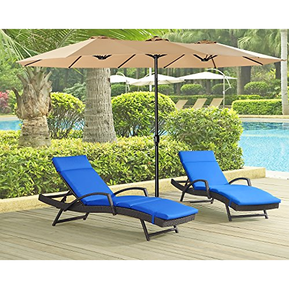 PATIO TREE 15 Ft Outdoor Umbrella Double-Sided Market Patio Umbrella with Crank, 100% Polyester, Base Included (Beige)