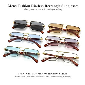 Gleyemor Mens Sunglasses Fashion Rimless Rectangle Sunglasses Square Frameless Sunglasses for Men (Gold/Gradient Brown)