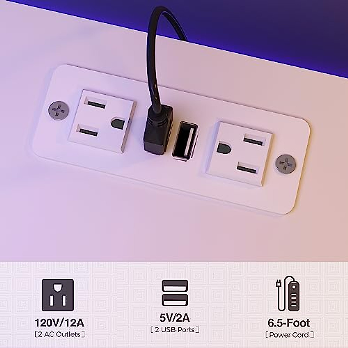 Nightstand with Charging Station and LED Light, Modern Bedside Table, Side End Table with Storage Compartment and Glass Door for Bedroom, Living Room -White