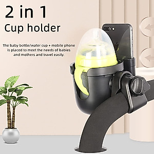 Babyfond Stroller Cup Holder with Phone Holder/Organizer, Universal Bike Cup Holder, 2-in-1 Bottle Holder for Stroller, Bike, Wheelchair, Walker, Pushchair, Scooter (Pink)