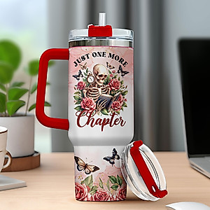 99WHALE Women More Just One Glitter Modern Red Steel Lover Hot Books Chapter, Book Gifts, Tumbler 40 Oz With Handle Lid And Straw, Book Reader Skull Rose Flower Nutrition Facts