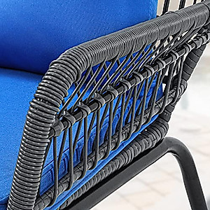 YITAHOME 3-Piece Outdoor Patio Furniture Wicker Bistro Set, All-Weather Rattan Conversation Chairs for Backyard, Balcony and Deck with Soft Cushions, Glass Side Table (Gray+Navy Blue)