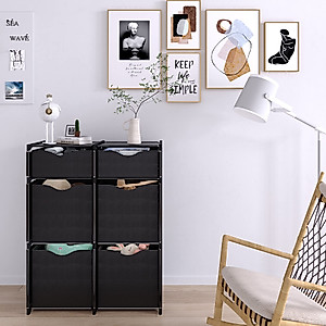 Dttwacoyh Closet Organizers and Storage Shelf Unit with 6 Storage Bins,Stackable Cube Storage Organizer,Drawer Organizers for Clothing,Book,Livingroom(Black)