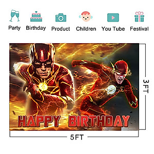 Red The Flash Backdrop for Birthday Party Decorations Hero Background for Baby Shower Party Cake Table Decorations Supplies Superhero The Flash Theme Banner 5x3ft