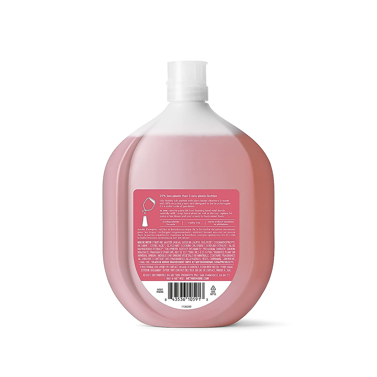 Method Foaming Hand Soap Refill, Pink Grapefruit, Recyclable Bottle, Biodegradable Formula, 28 fl oz (Pack of 4) (Packaging May Vary)