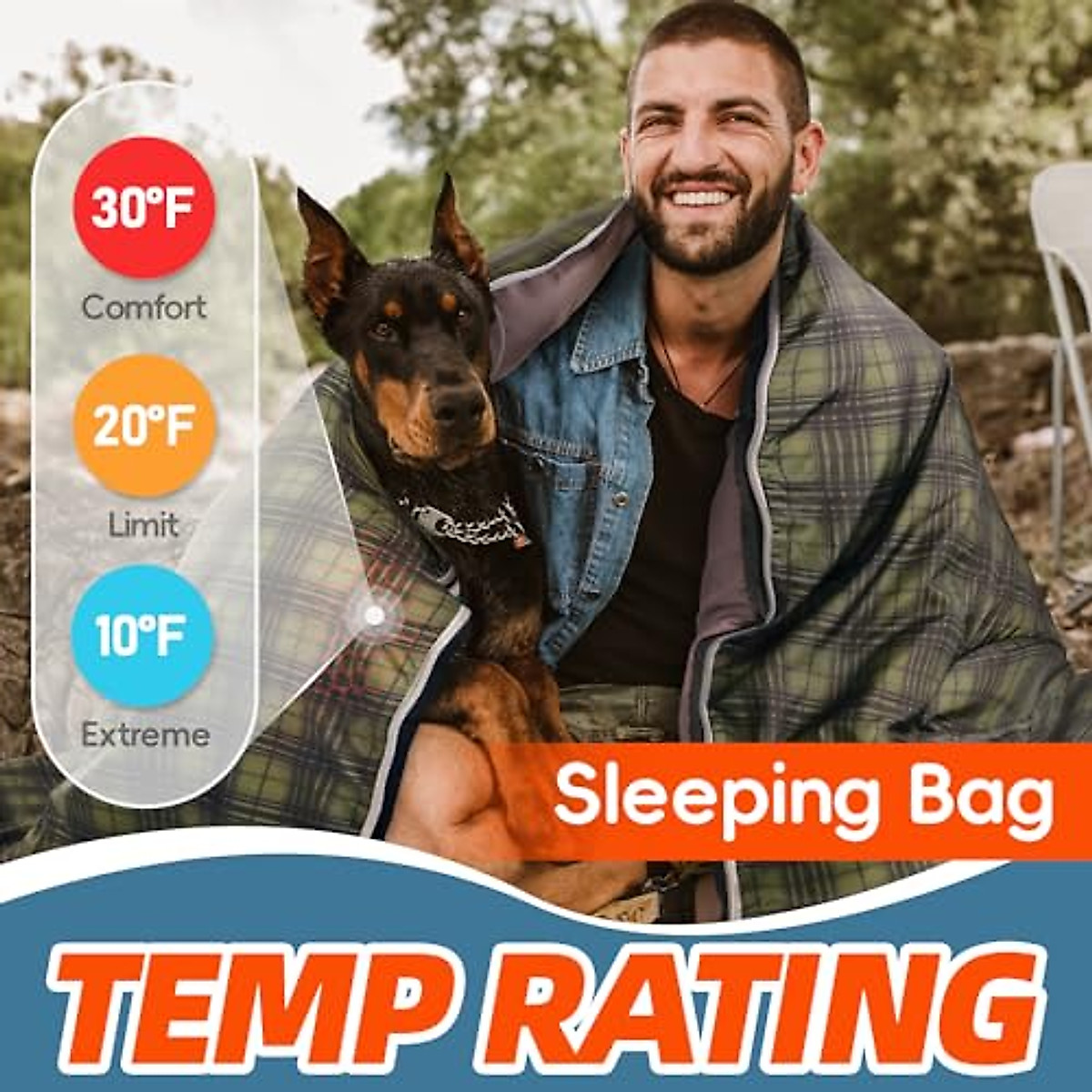 MEREZA Sleeping Bag for Adults Mens Kids with Pillow, Cold Weather XL Sleeping Bag with Compression Sack for All Season Camping Hiking Backpacking (Single -Plaid)