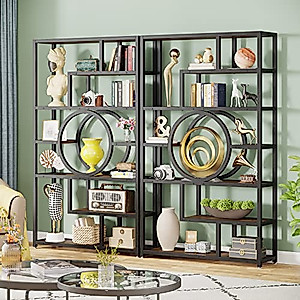 LITTLE TREE 72 Inch Industrial Bookshelf, Etagere Bookcase with 11-Open Shelf, Wood and Metal Bookshelves, Modern Book Shelves Storage Rack Display Shelf for Office, Living Room