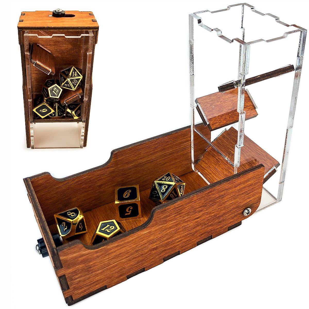 C4Labs Micro Travel Portable Dice Tower AND Dice Vault | Fits Standard Seven Set of Dice (Gunstock)
